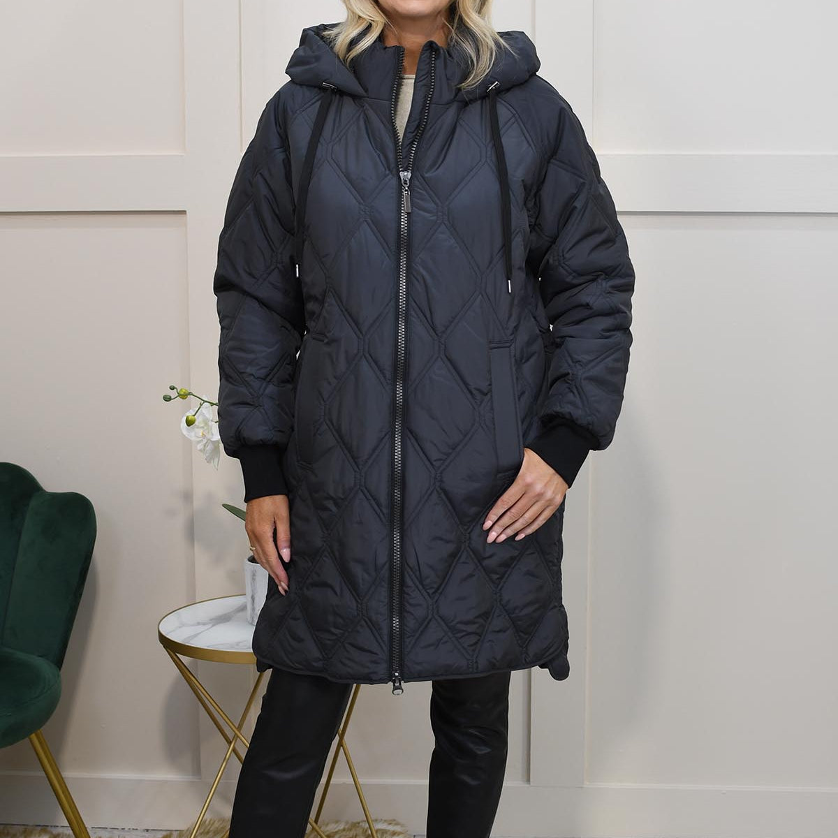 Etage Charcoal Quilted Coat With Drawstring & Hood | Free UK Delivery ...