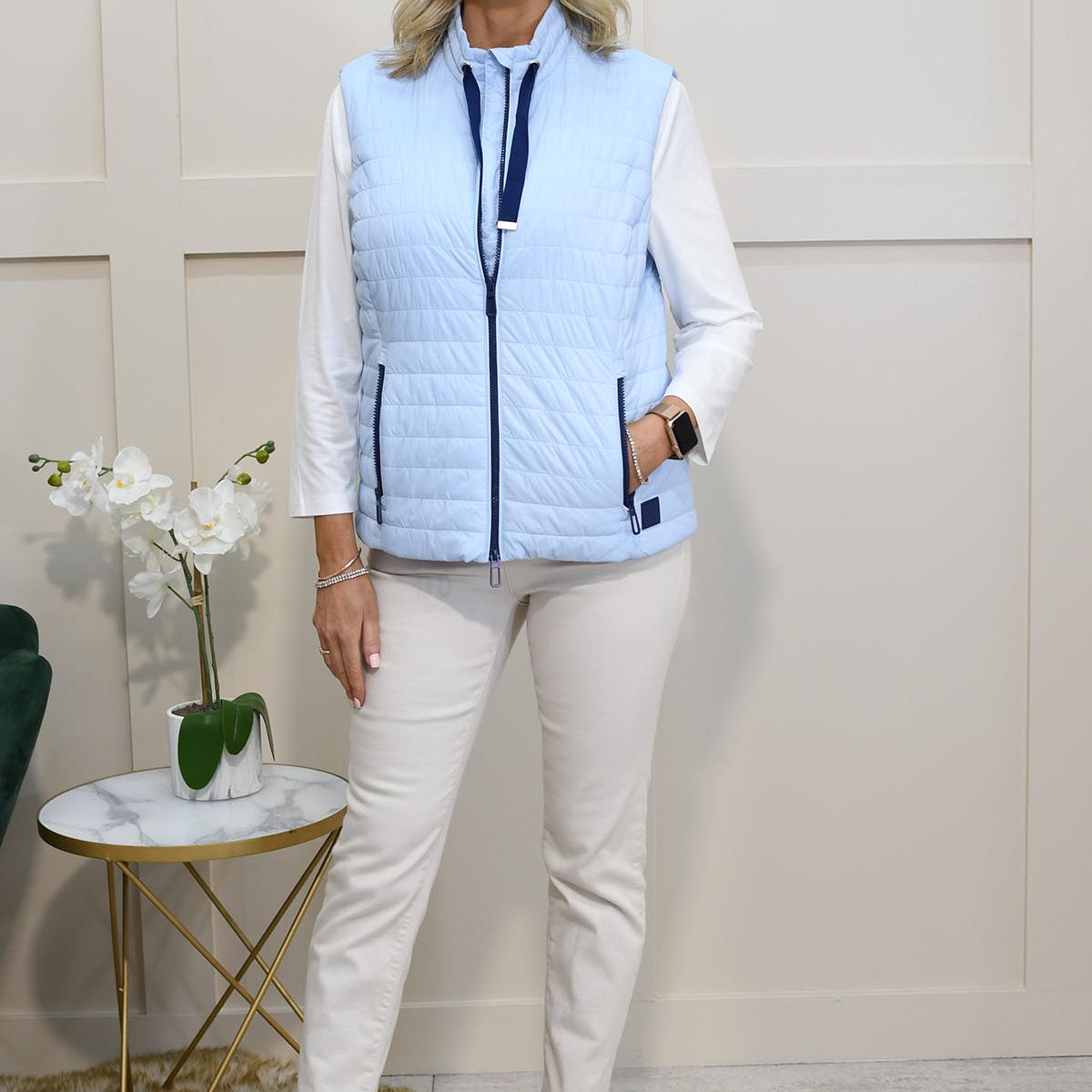 Rabe Powder Blue Short Padded Gilet| Style Boutique NI