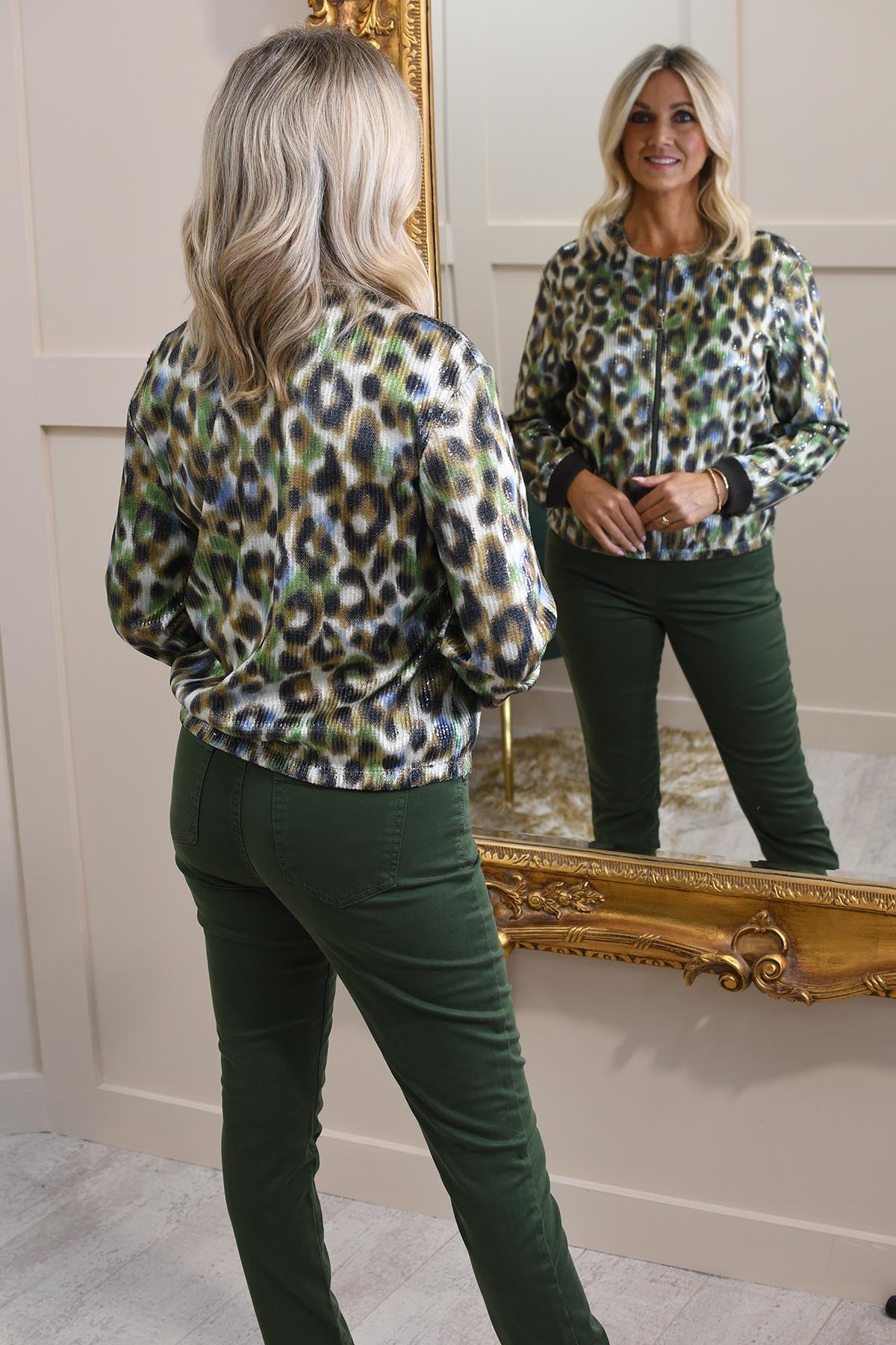 Rabe Bronze, Khaki & Blue Leopard Print Jacket| Style Boutique NI