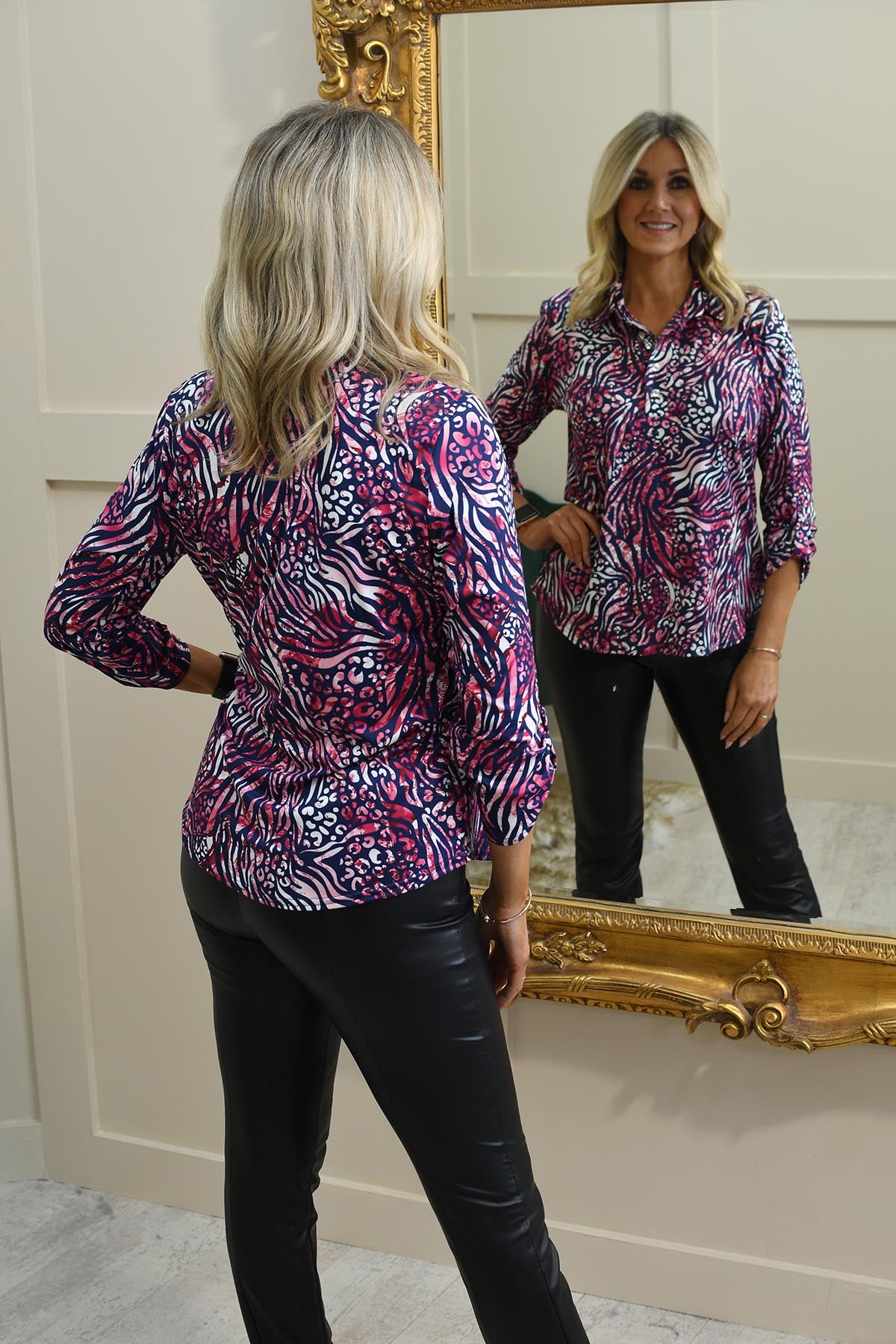 YEW Animal Print 1/4 Button Blouse| Style Boutique NI