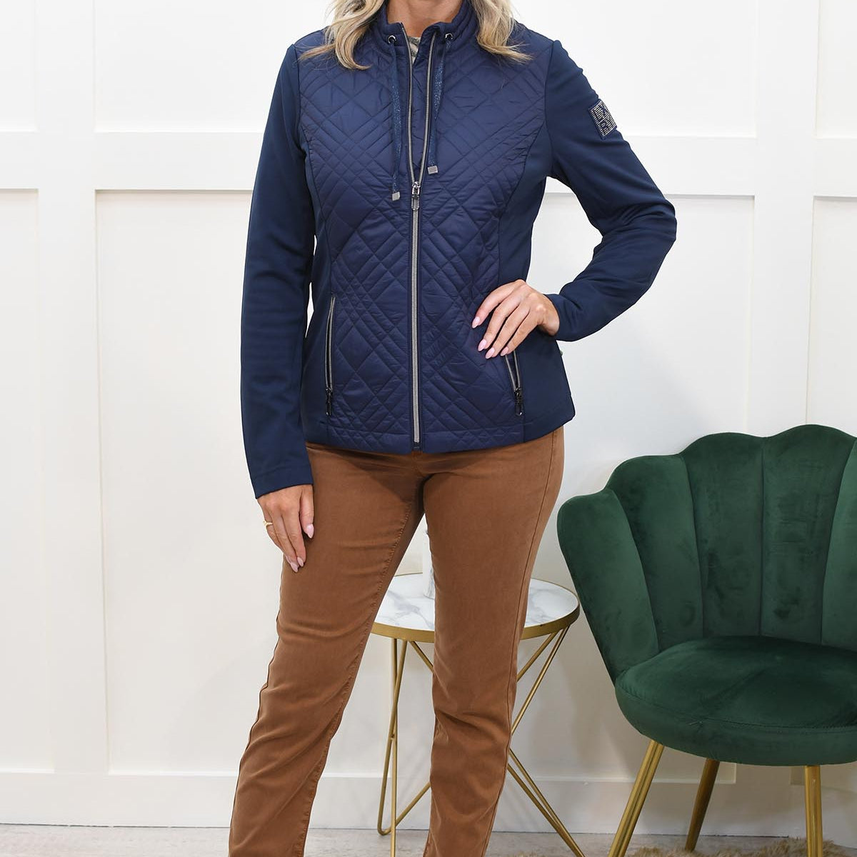 Rabe Navy Quilted Jacket With Diamante Badge Detail | Rabe Jackets ...