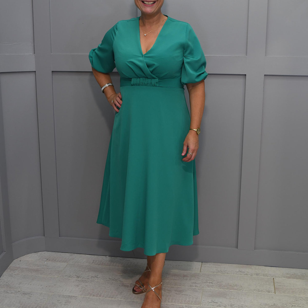 Ella Boo Emerald Green V Neck A-Line Dress | Ella Boo Dresses UK ...