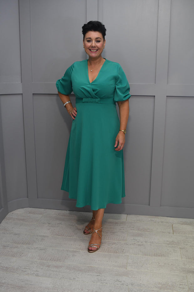 Ella Boo Emerald Green V Neck A-Line Dress- 2243 21 | Style Boutique NI