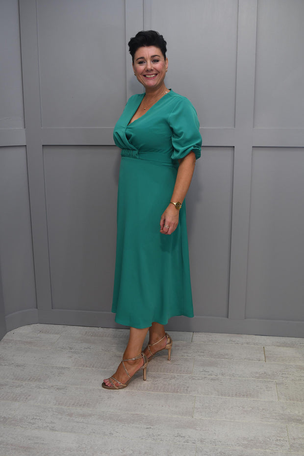 Ella Boo Emerald Green V Neck A-Line Dress- 2243 21 | Style Boutique NI