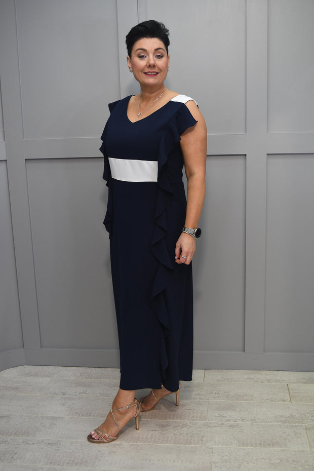 Ella Boo Navy & White Dress With Asymmetric Ruffle | Style Boutique NI